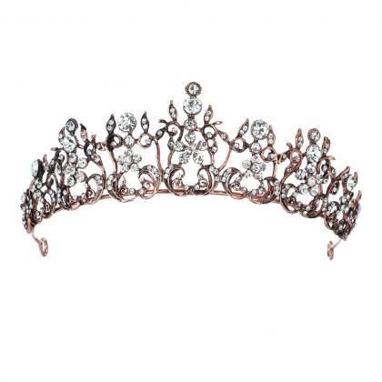 Bridal Wedding Dress Tiara, Simple Flower Diamond Tiara, Alloy Round ...