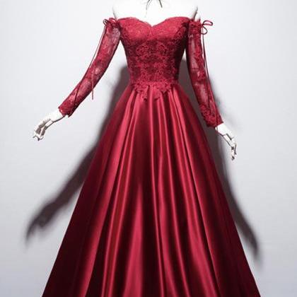 Burgundy ,off Shoulder Prom Dress ,long Sleeve Evening Dress,custom ...