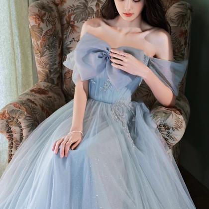 Off Shoulder Socialite Dress,blue Graduation Dress, Fairy Bow Party ...