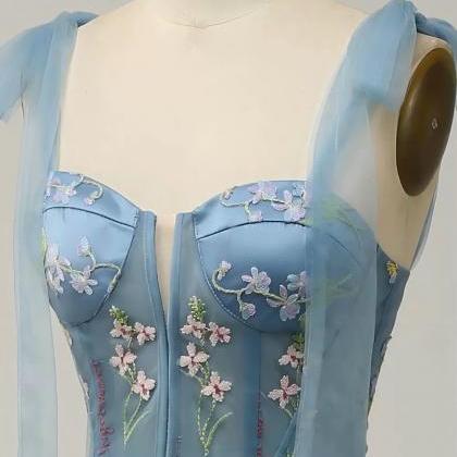 Spaghetti Strap Party Dress,embroidered Floral Dress,fairy Prom Dress ...