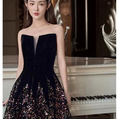 Strapless Party Dress,black Prom Dress Luxury Shiny Evening Dress on Luulla