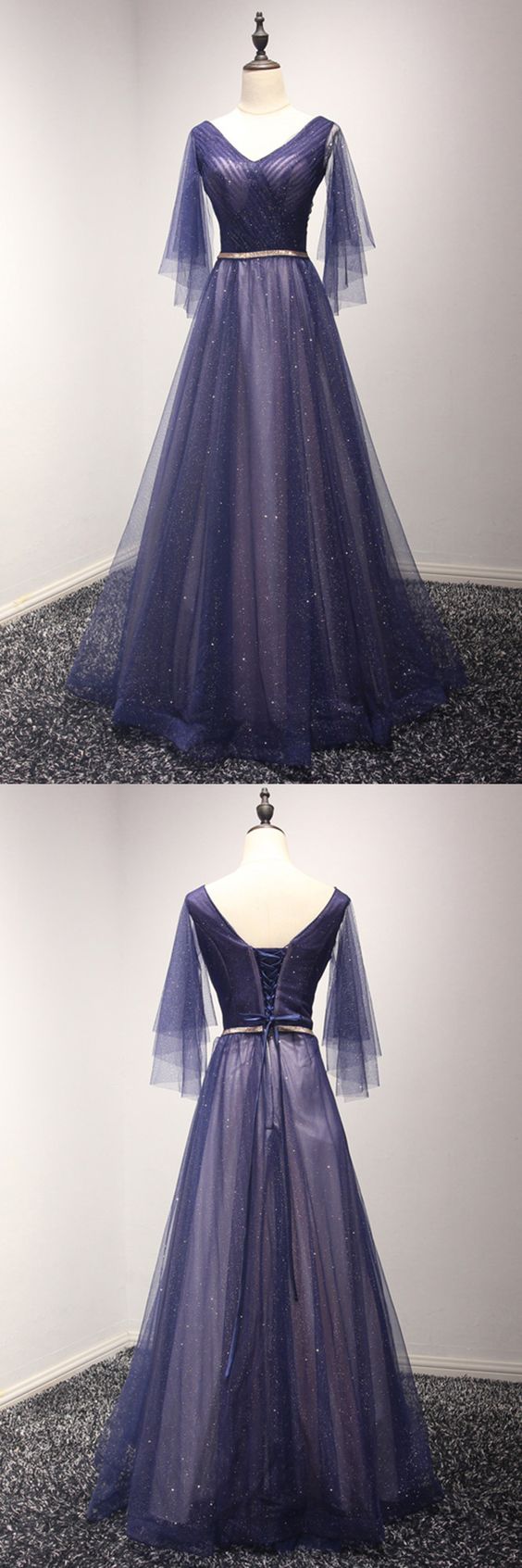 Sparkly, Puffy ,tulle, Long, Blue, Prom Dress With Sweetheart Sleeves ...