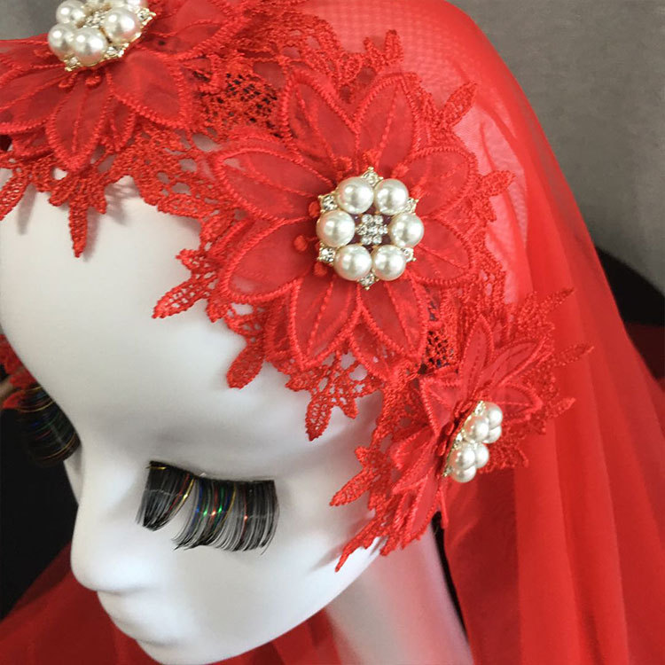 3d Flower Head Gauze, Muslim Hui Head Gauze, Red Head Gauze Veil,self ...