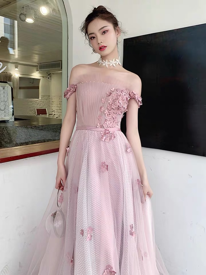 Pink Evening Dress, Fashion,off Shoulder Party Dress,custom Made on Luulla