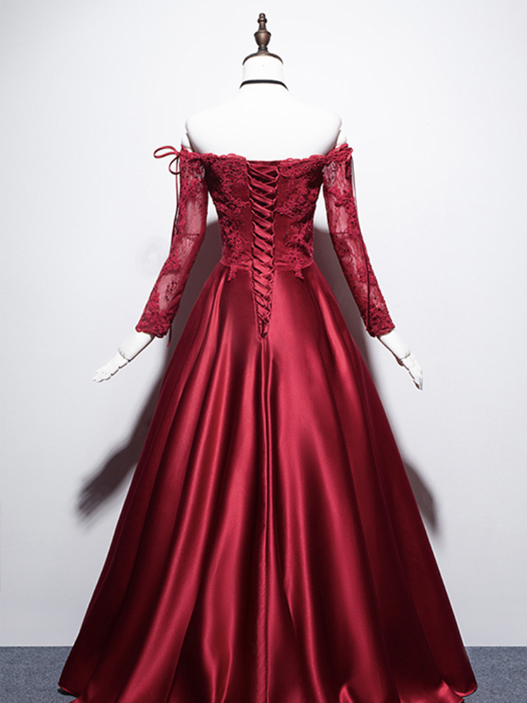 Burgundy ,off Shoulder Prom Dress ,long Sleeve Evening Dress,custom ...