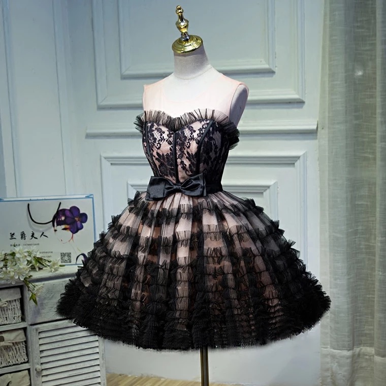 Short Style Evening Dress, Black Princess Dress, Sweet Homecoming Dress ...