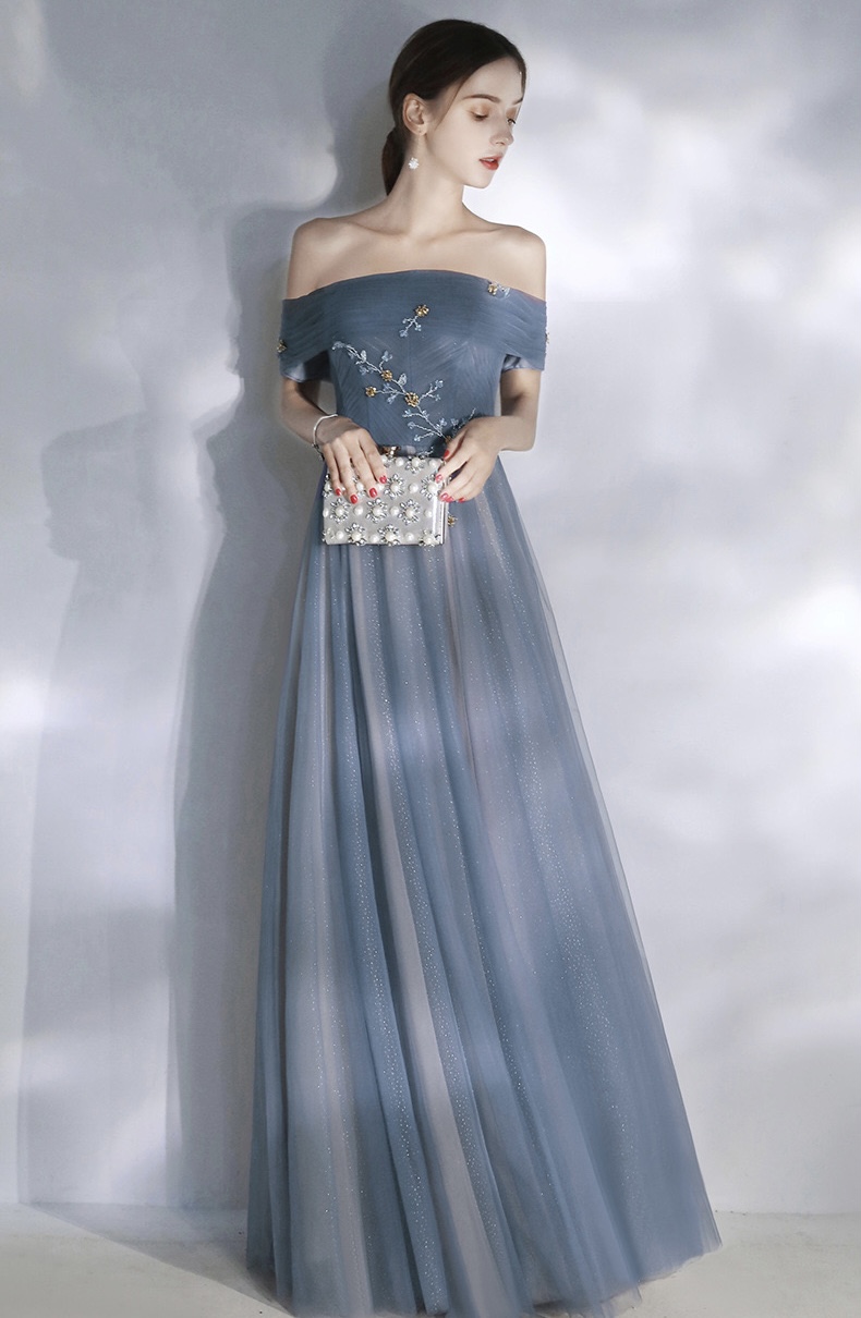 Blue Starry Prom Gown, Off Shoulder Bridesmaid Dress,custom Made on Luulla