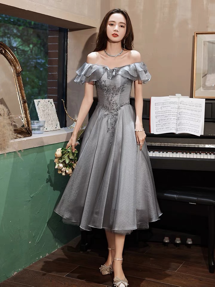 Gray Evening Dress, Shiny Birthday Dress, Fairy Graduation Dress,custom ...