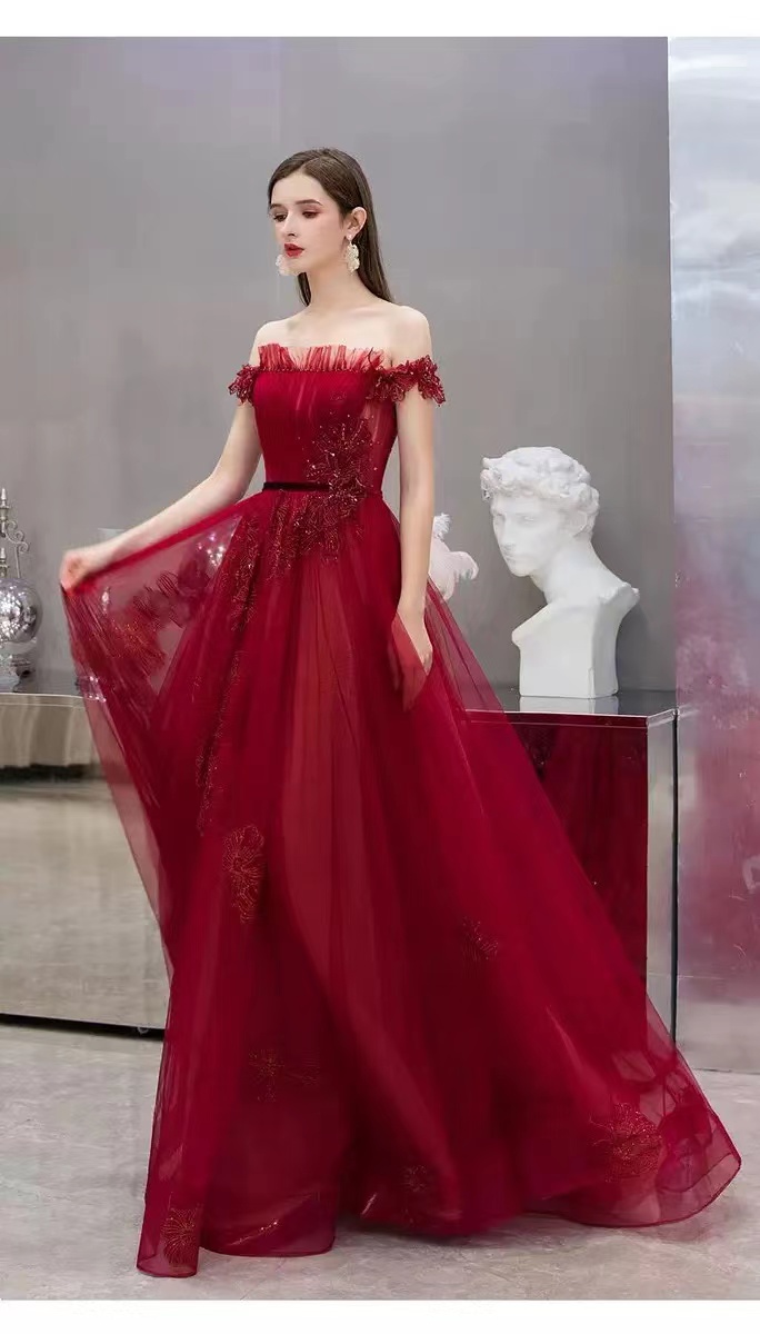 Red Long Prom Dress, Red Evening Dress,temperament Off Shoulder Party ...