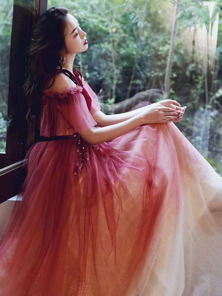 Off Shoulder Prom Dress , Red Gradient Party Dress,custom Made on Luulla
