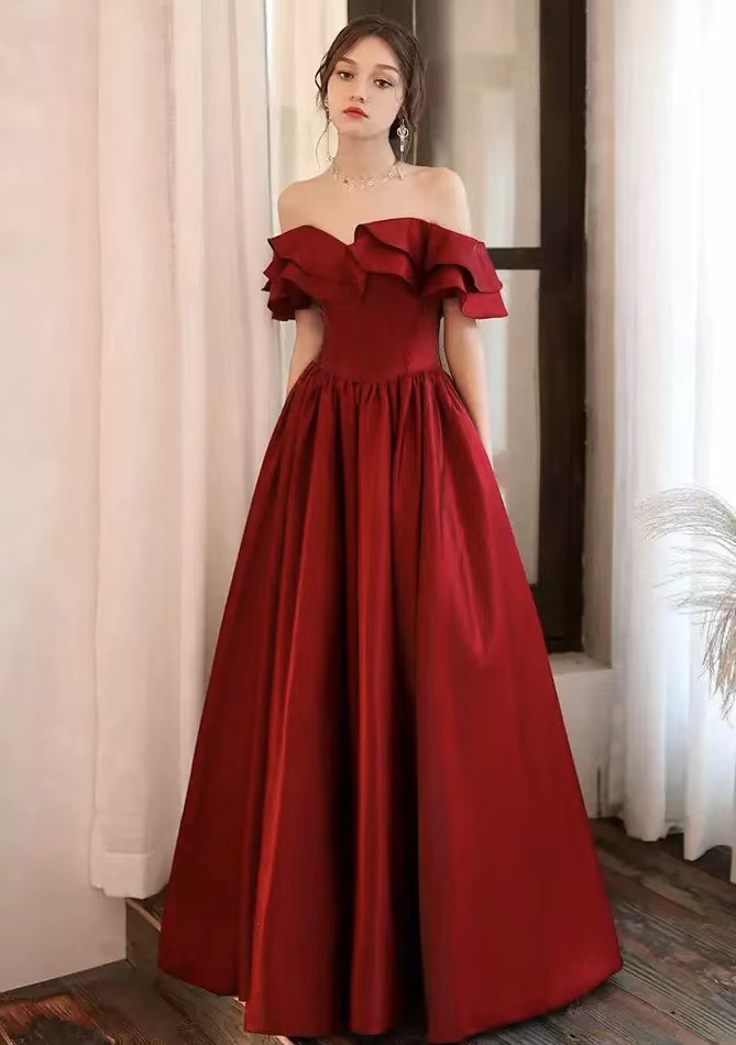 Red Satin Evening Dress, Off-shoulder Prom Dress,custom Made on Luulla