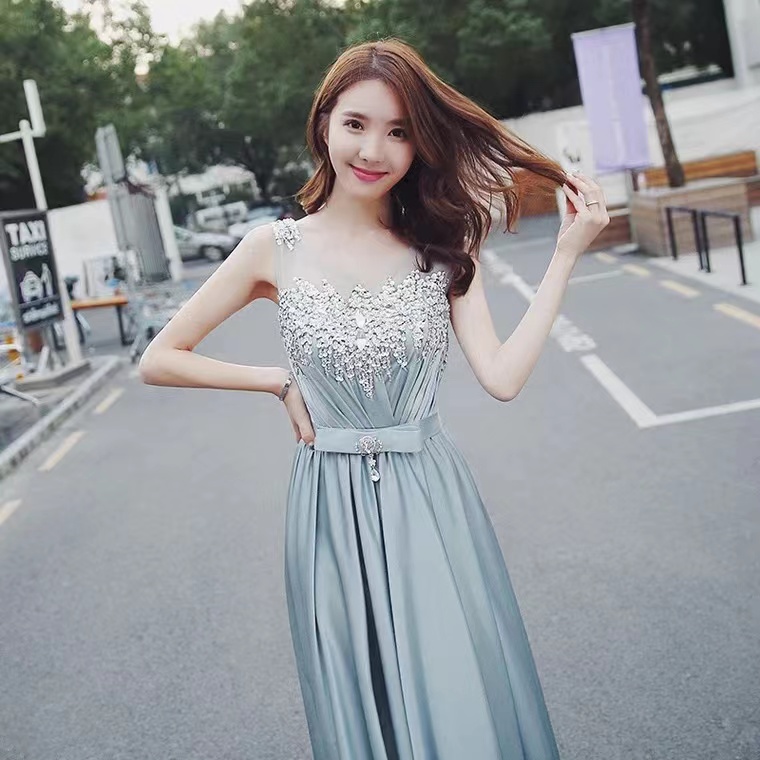 Light Blue Prom Dress, Satin Evening Dress,sleeveless Party Dress ...