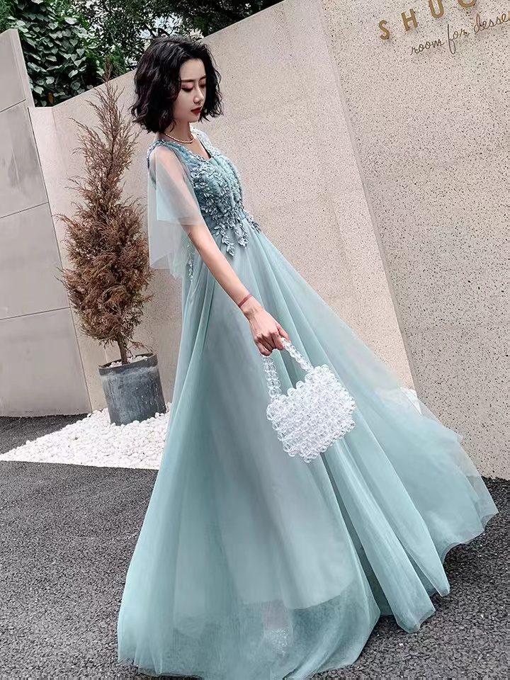 Blue Evening Dress, Fairy Prom Dress, V-neck Party Dress ,custom Made ...