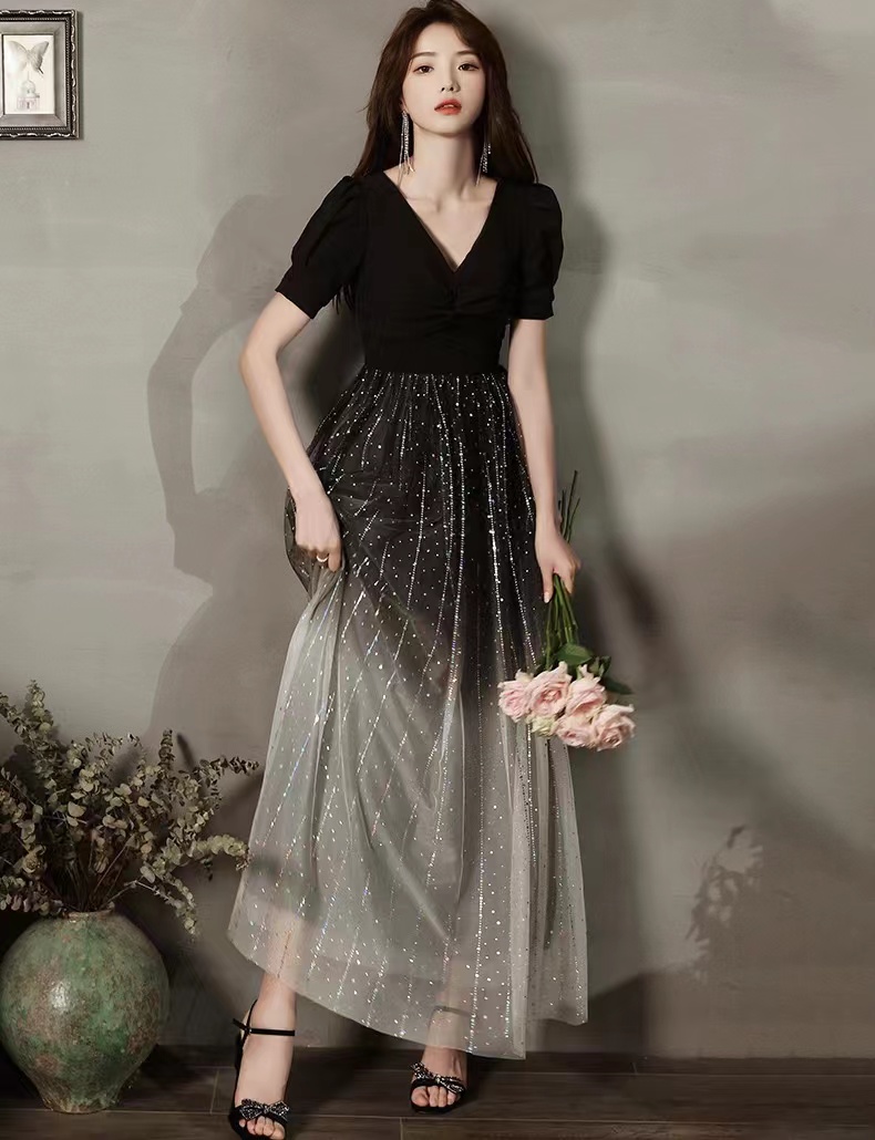 Black Evening Dress, Temperament Socialite Dress, Senior Sense Gradient ...