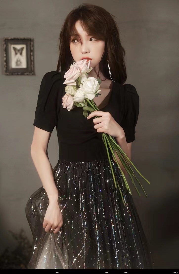 Black Evening Dress, Temperament Socialite Dress, Senior Sense Gradient ...