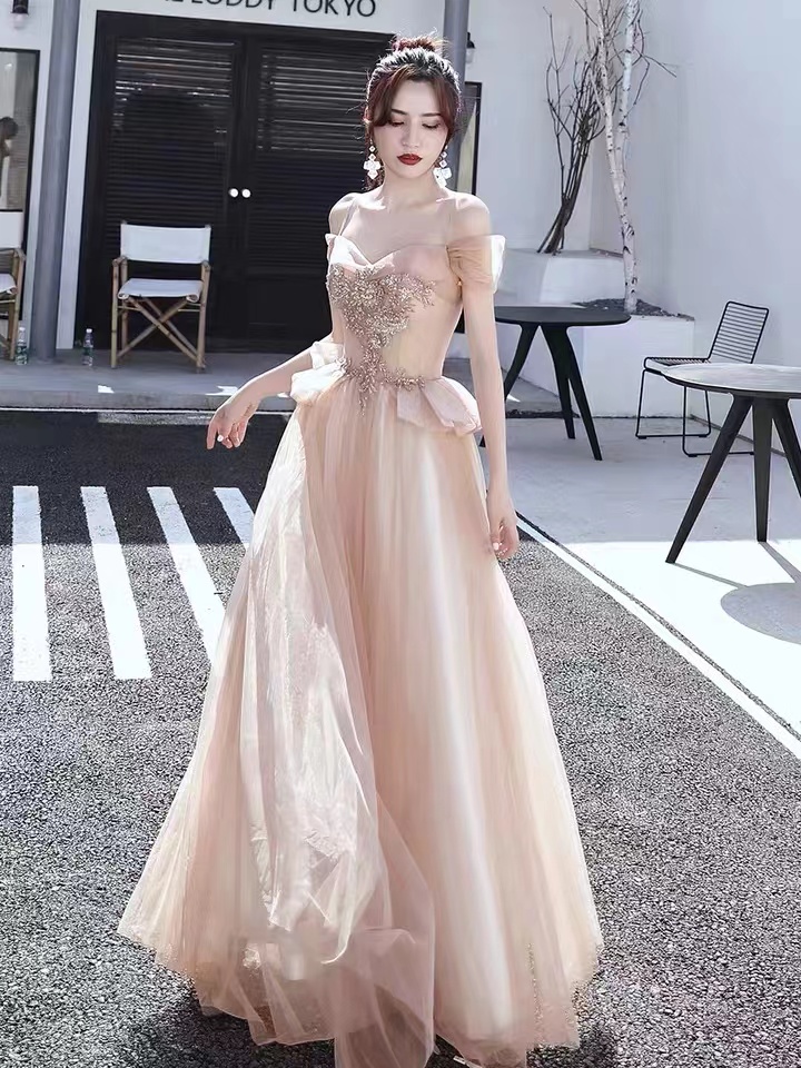 Off Shoulder Prom Gown, Spaghetti Strap Party Dress, Pink Bridesmaid ...