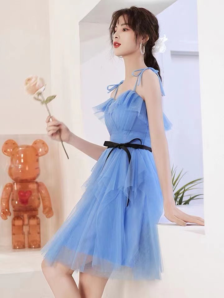 Blue Evening Dress, Spaghetti Strap Party Dress, Fairy Prom Dress ...