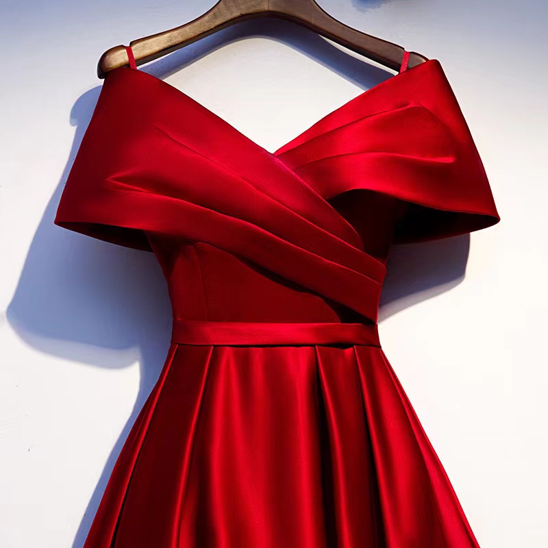Red Evening Dress,satin Prom Dress, Off Shoulder Simple Party Dress ...
