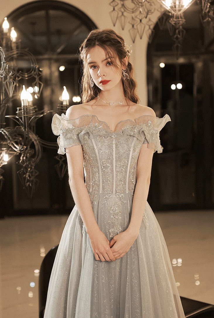 Off Shoulder Evening Dress, Gray Party Dress,fairy Party Dress,luxury ...