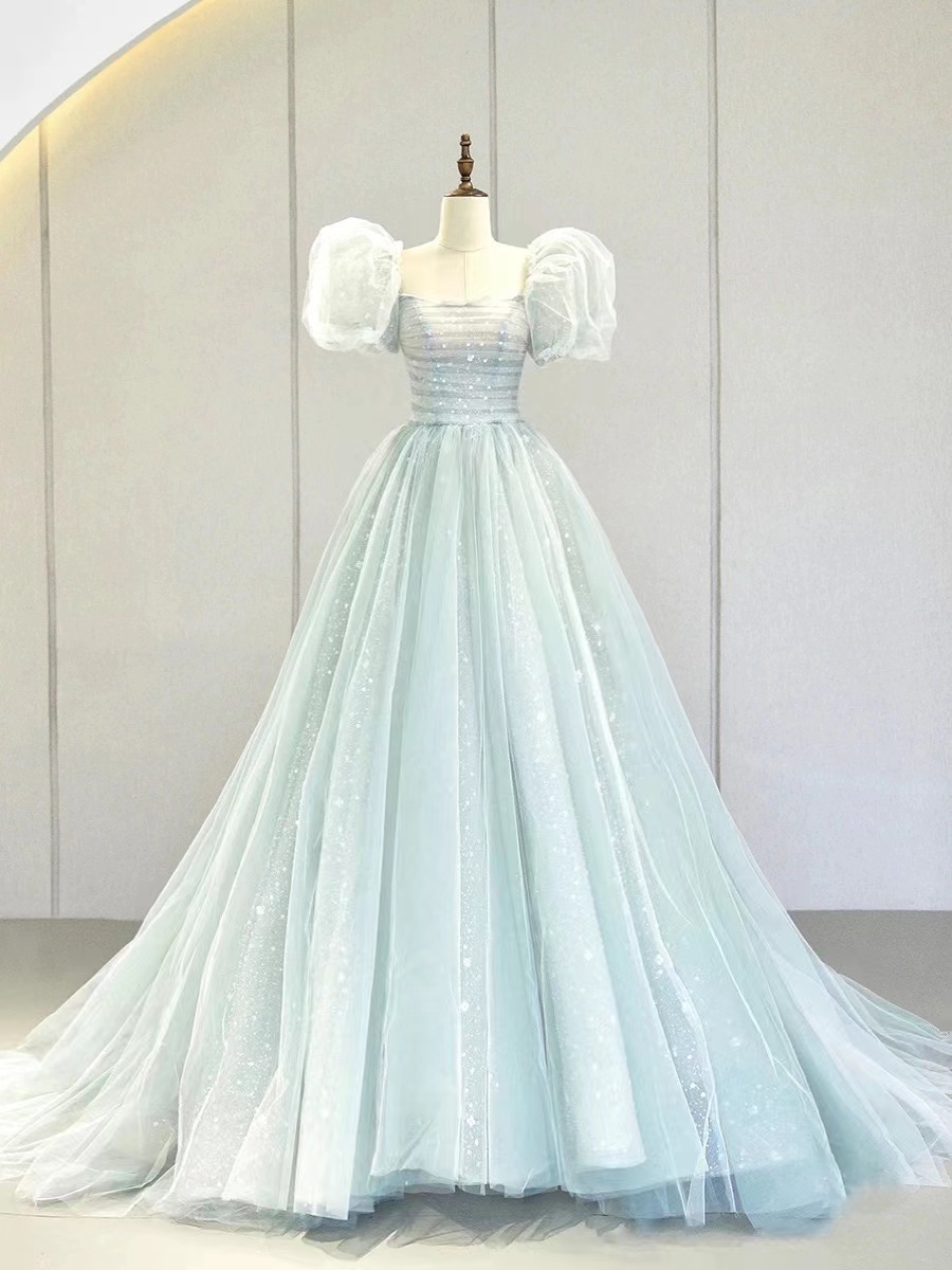 Blue Evening Gown, Tulle Party Dress,fairy Prom Dress,off Shoulder Prom ...