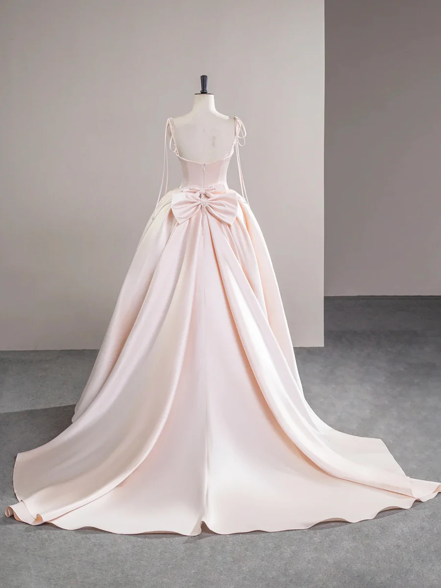 Light Pink Satin Spaghetti Strap Long Prom Dress, Beautiful A-line ...