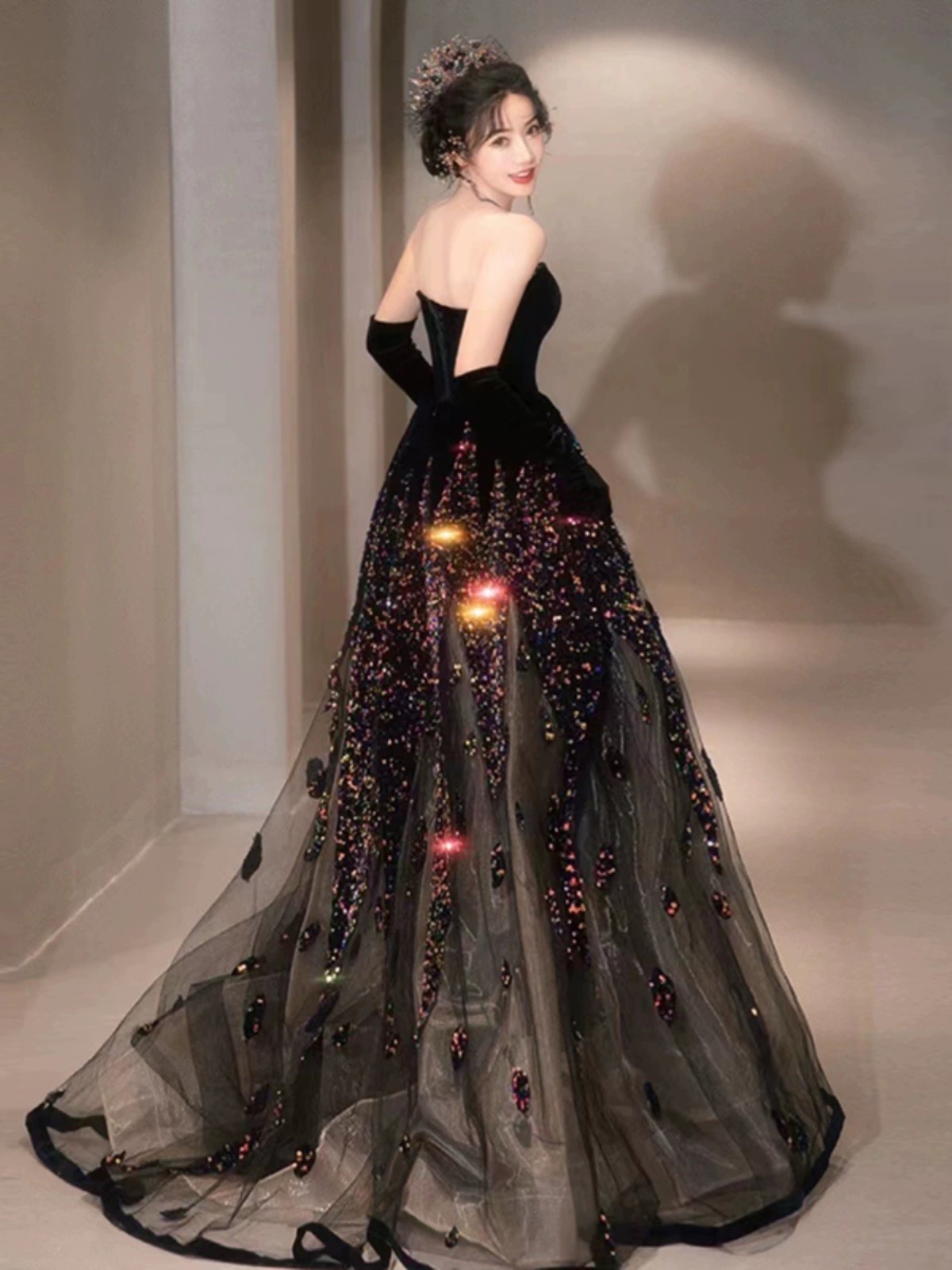 Strapless Party Dress,black Prom Dress Luxury Shiny Evening Dress on Luulla
