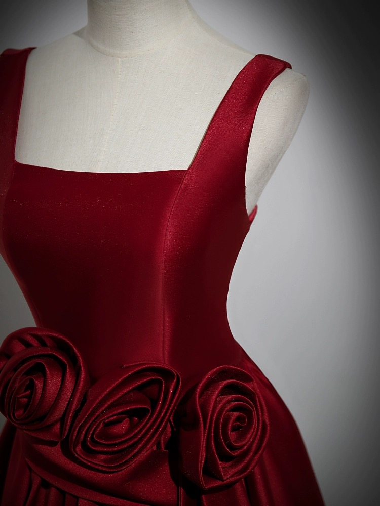 Red Sleeveless Satin Evening Gown, Cute Graduation Dress,sweet Party ...