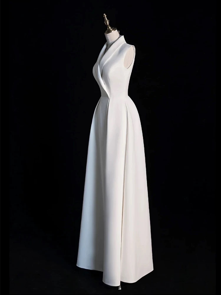 White V-neck Satin Evening Gown,elegant Wedding Guest Dress,simple ...