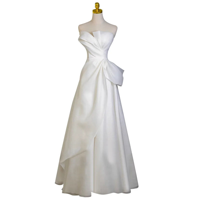 Strapless Satin Gown With Dramatic Asymmetrical Bow on Luulla