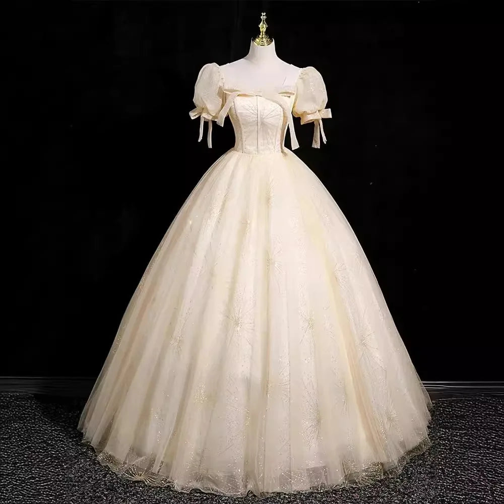 Vintage Puff Sleeve Ball Gown Wedding Dress on Luulla