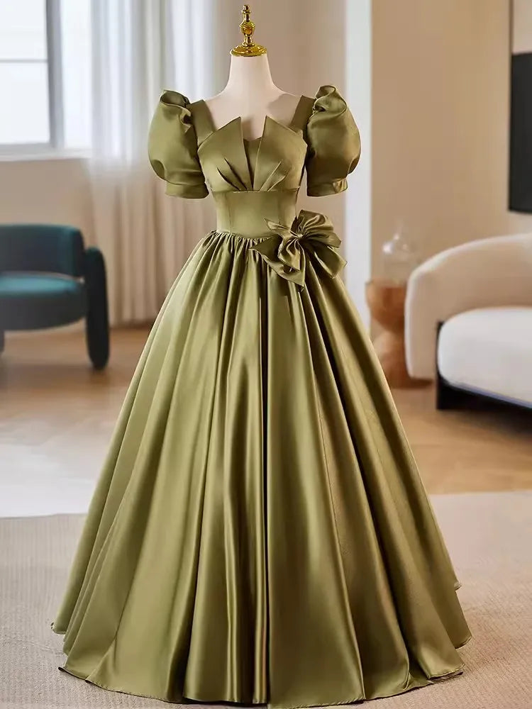 Satin Puff Sleeve Gown With Bow Detail on Luulla