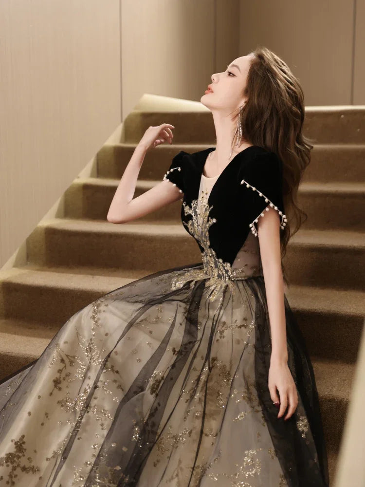 Velvet Bodice Gown With Intricate Lace Detailing on Luulla
