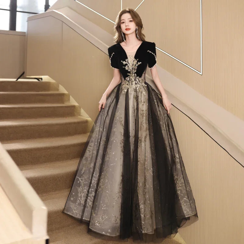 Velvet Bodice Gown With Intricate Lace Detailing on Luulla