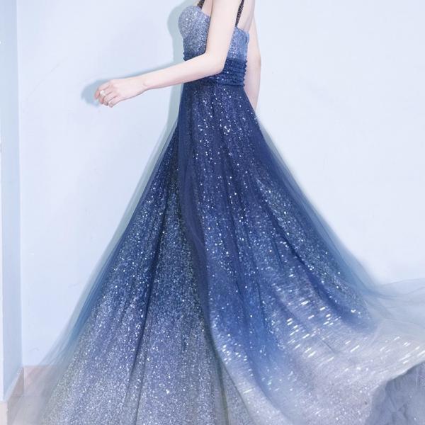 Starry Sky Dress Sexy Dress, Sequined Gradual Mesh Halter Dress ...
