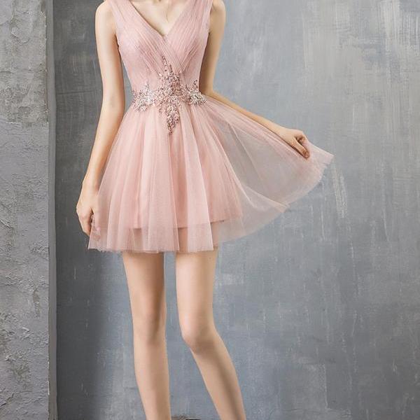 Simple Pink Lace Long Senior Prom Dress, Long Tulle Bridesmaid Dress on ...