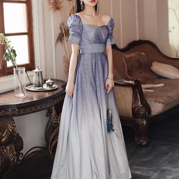 Blue Evening Dress, Gradient Dress Party Dress, Short Sleeve Formal ...