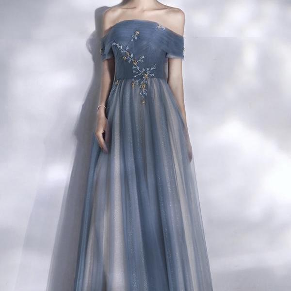 Blue Starry Prom Gown, Off Shoulder Bridesmaid Dress,custom Made on Luulla