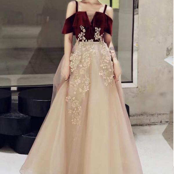 Red Modern Dress, Temperament Prom Dress, Simple Spaghetti Strap Party ...