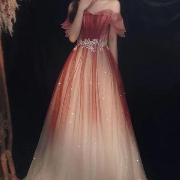 Class Prom Dress, Off Shoulder Evening Dress, Gradient Dress,custom ...