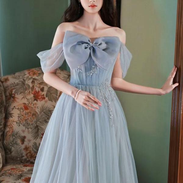 Off Shoulder Socialite Dress,blue Graduation Dress, Fairy Bow Party ...