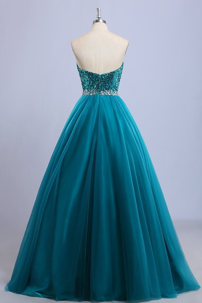 Light Teal Organza ,sweetheart Sequins Beading, Long Prom Dresses ...