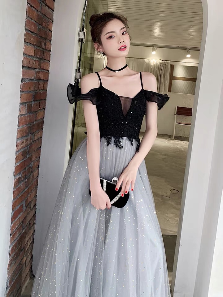 Off Shoulder Evening Dress, Long Black Star Dress, Student Graduation ...