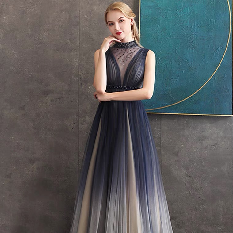 High Neck Evening Dress, Temperament, Gradient Dress, Light Luxury ...