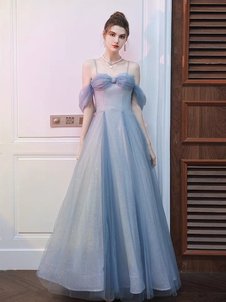Blue Evening Dress, Temperament Off Shoulder Prom Dress, Atmosphere ...