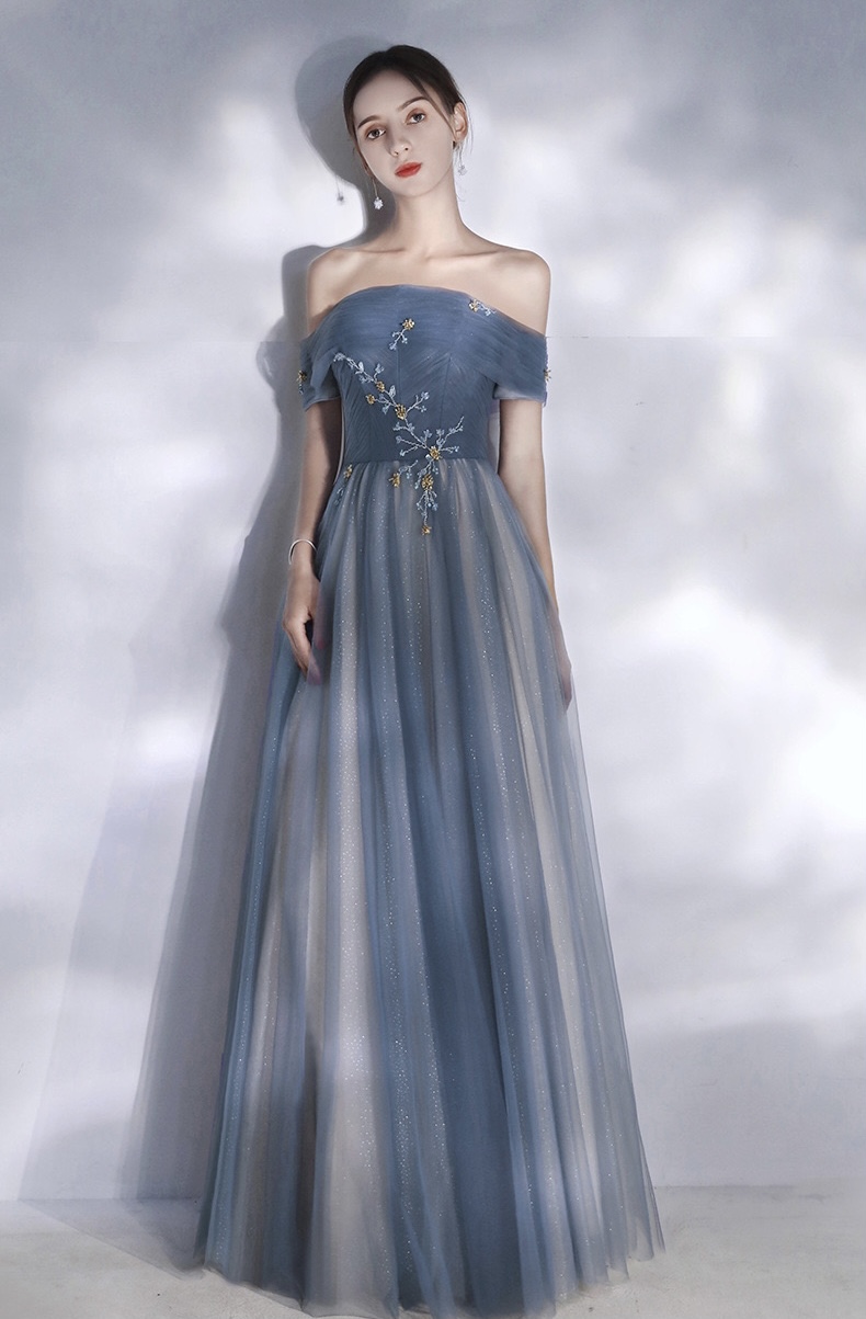 Blue Starry Prom Gown, Off Shoulder Bridesmaid Dress,custom Made on Luulla