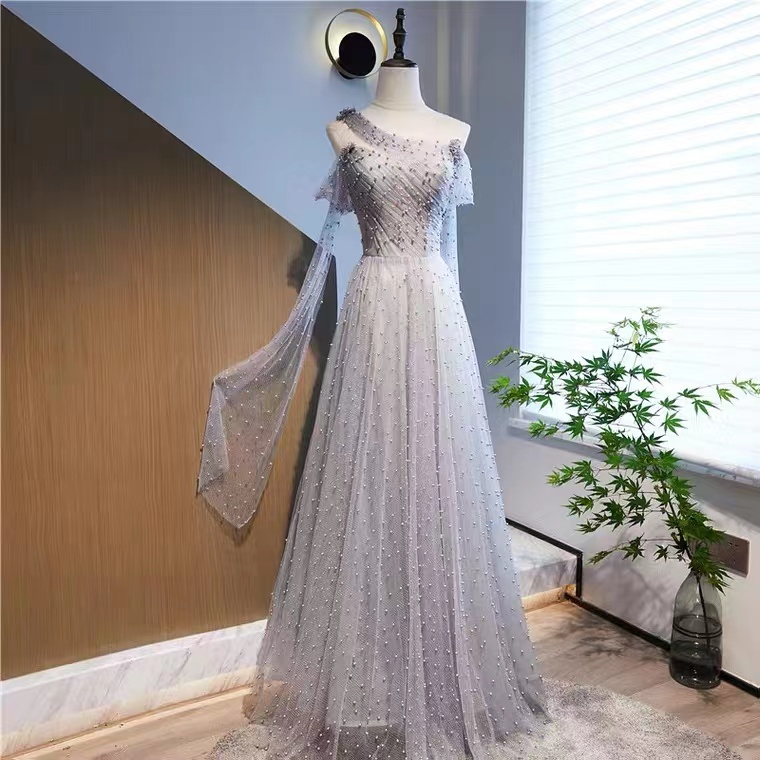 One Shoulder Luxury Heavy Handmade Evening Dress, Temperament Party ...