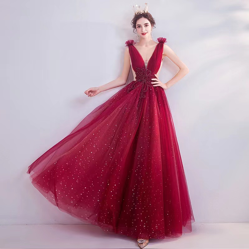 Red Dress, V-neck Evening Dress, Fairy Party Dress,custom Made on Luulla