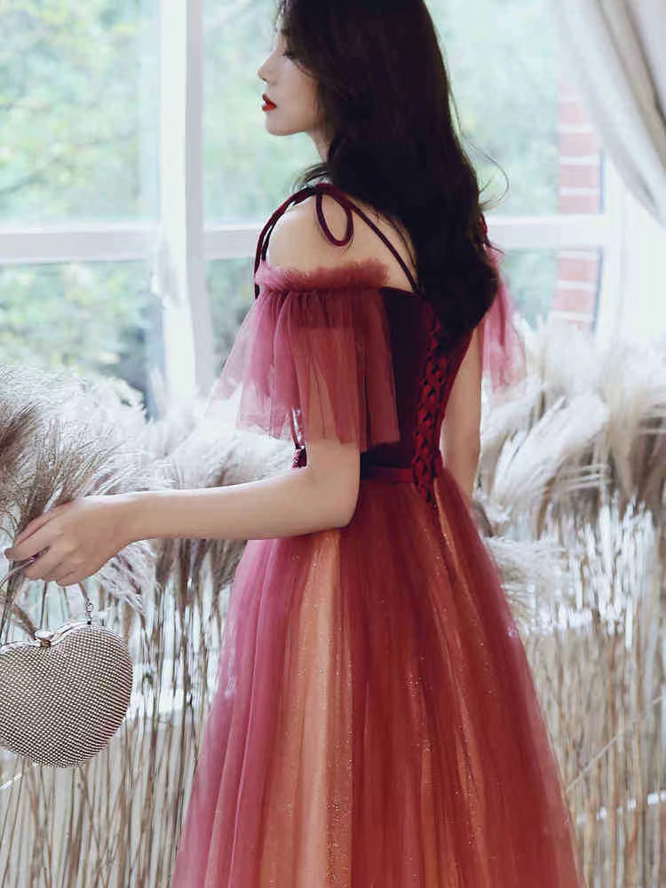 Off Shoulder Prom Dress , Red Gradient Party Dress,custom Made on Luulla