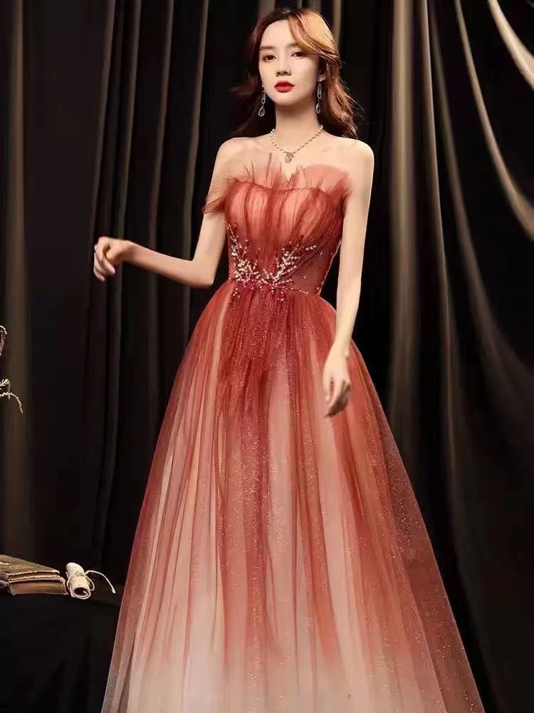 Gradient Red Dress, Strapless Prom Dress,custom Made on Luulla