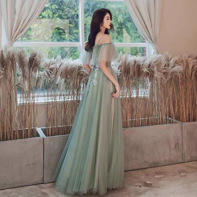 Mint Green Party Dress,Off Shoulder Long Formal Dress, A-line Tulle ...